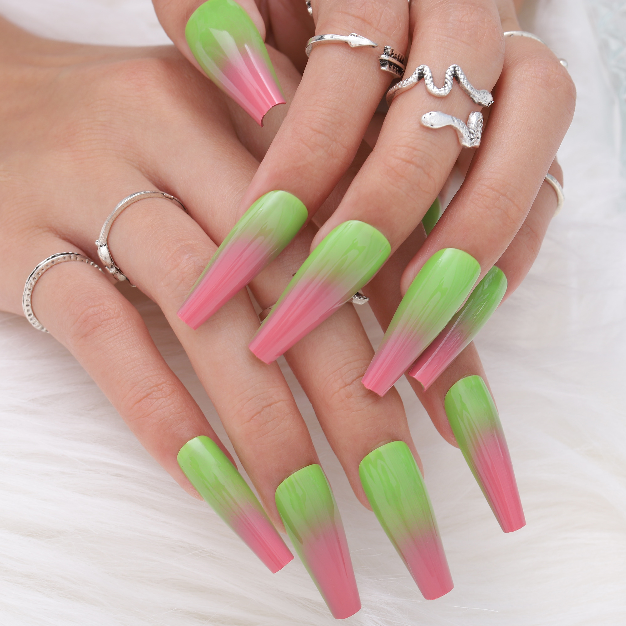 Gangel Extra Long Gradeint Press On Nails Coffin Ballerina Fake Nails