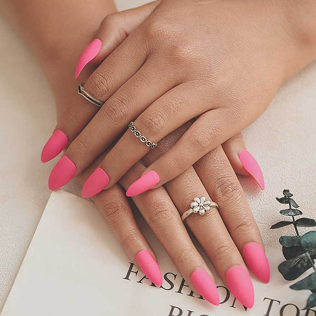 Aularso Matte Press On Nails Pink Long Stiletto Fake Nails Full Cover